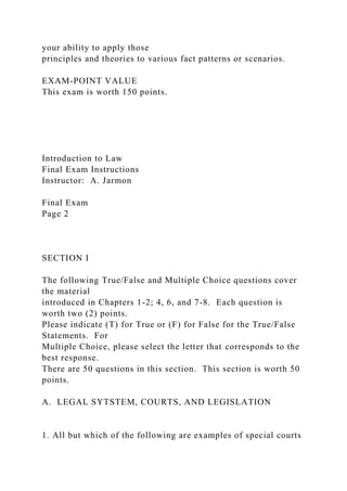 Introduction to Law Final Exam Instructions Instructor .docx