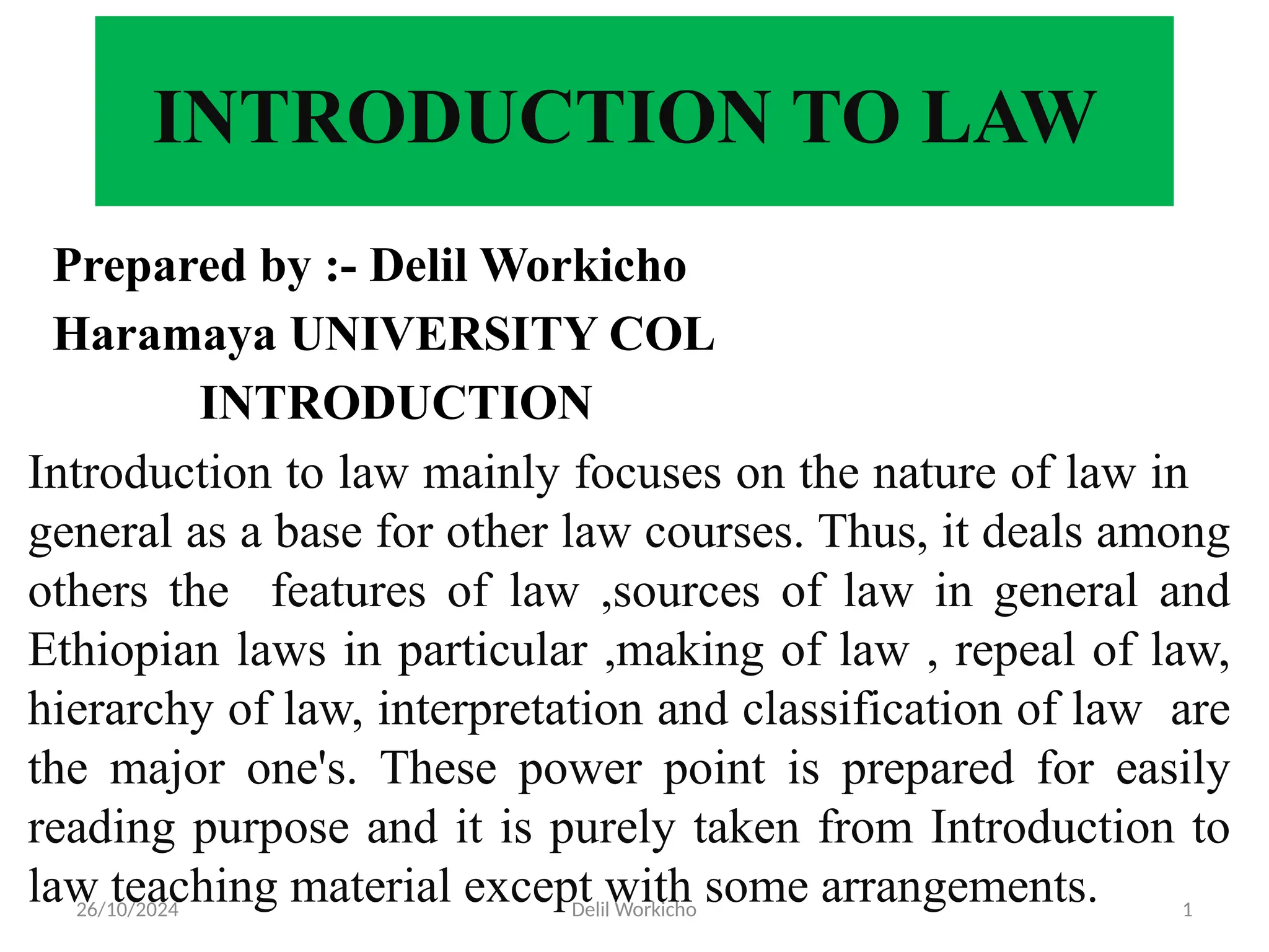 Introduction To Law Lecture Notes Unit 1 7 Pptx
