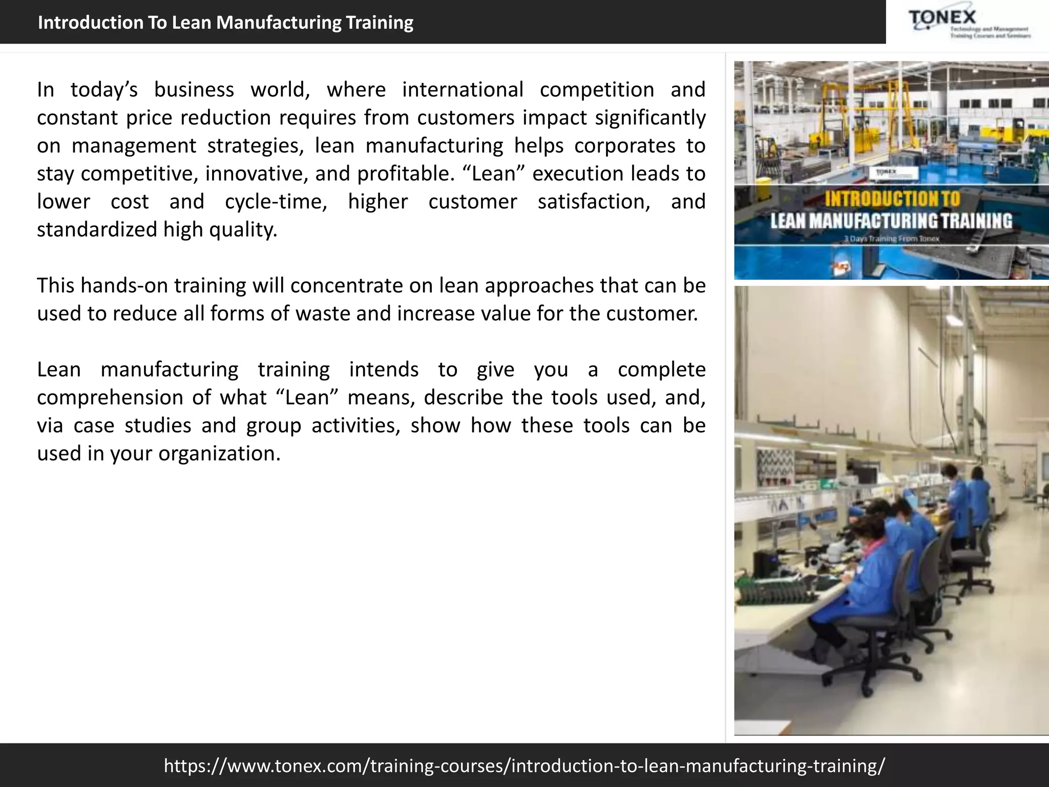 Introduction To Lean Manufacturing : Tonex Training | PPT