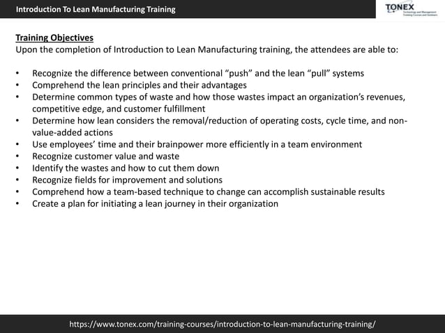 Introduction To Lean Manufacturing : Tonex Training | PPT