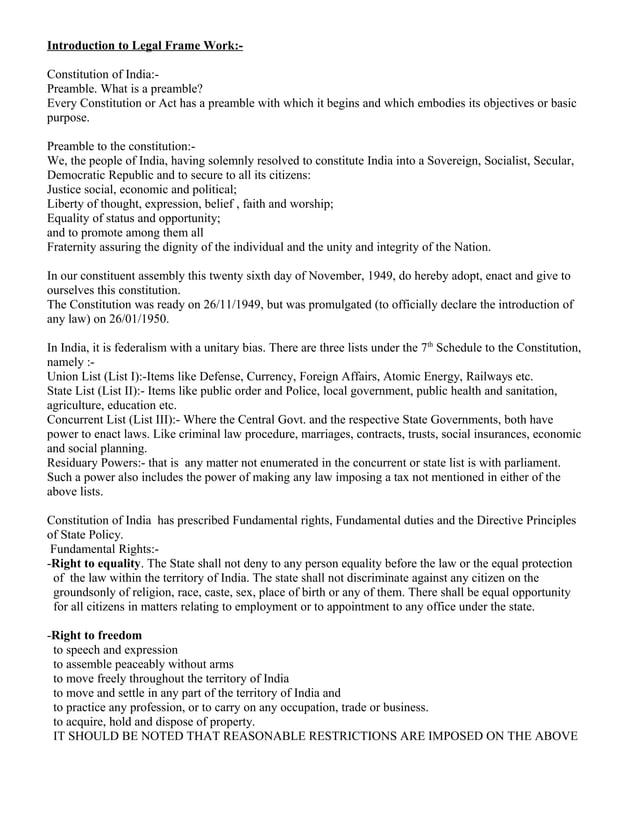 Introduction to legal frame work | DOC | Hinduism | Religion & Spirituality
