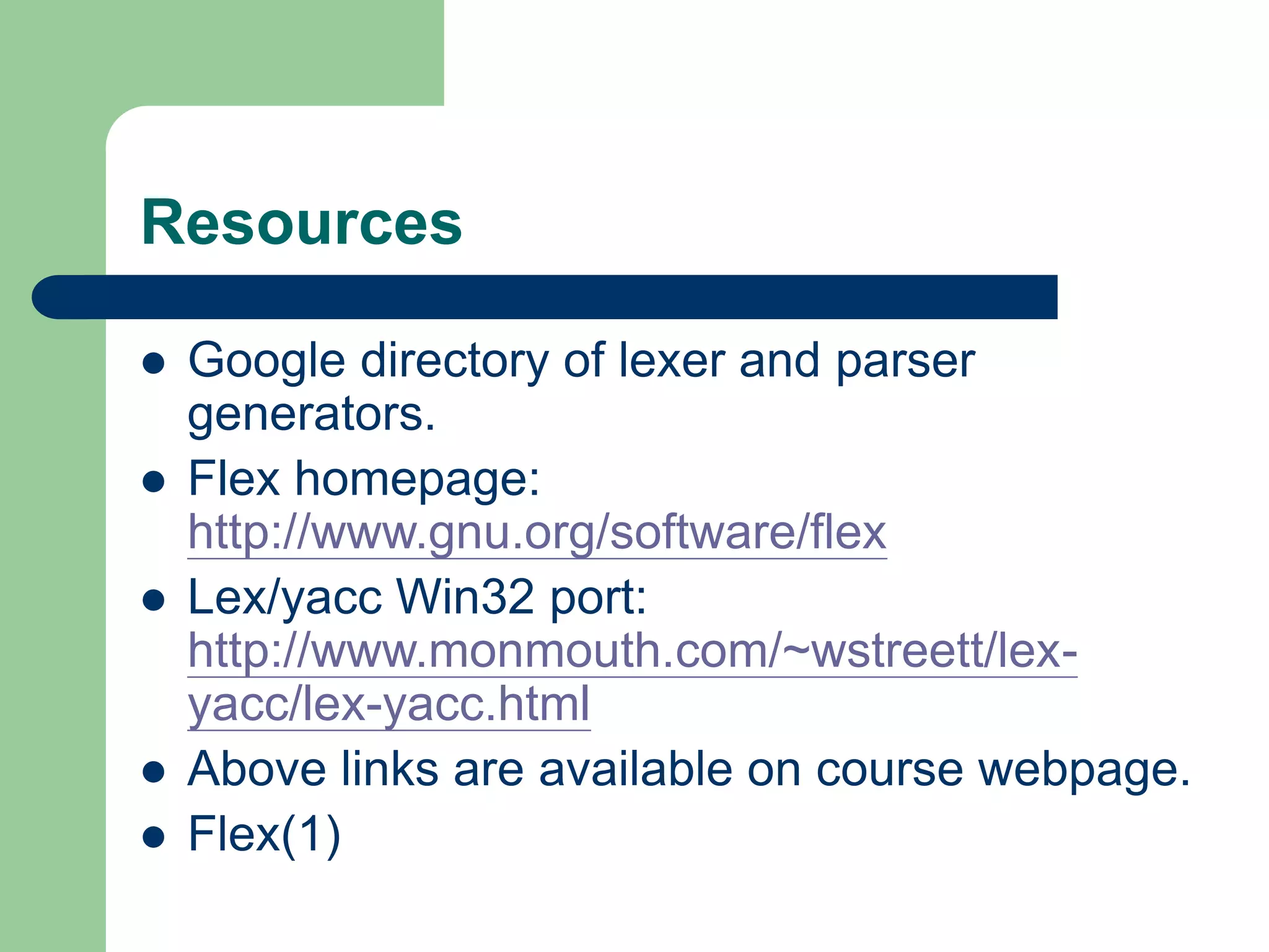 Introduction to Lex.ppt | Programming Languages | Computing