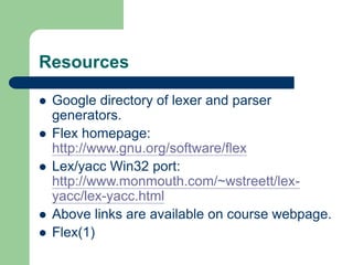 Introduction to Lex.ppt | Programming Languages | Computing