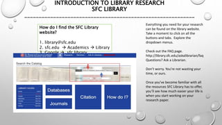 SFC Library -- Introduction to Library Research | PPT
