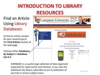 Introduction to Library Resources | PPT