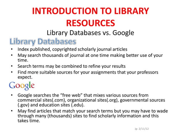 Introduction to Library Resources | PPT