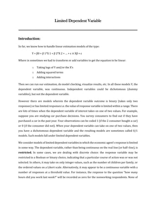 Introduction to Limited Dependent variable | PDF
