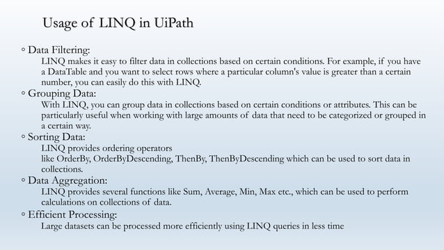 Introduction to LINQ in UiPath with examples.pptx | Databases | Computer Software and Applications