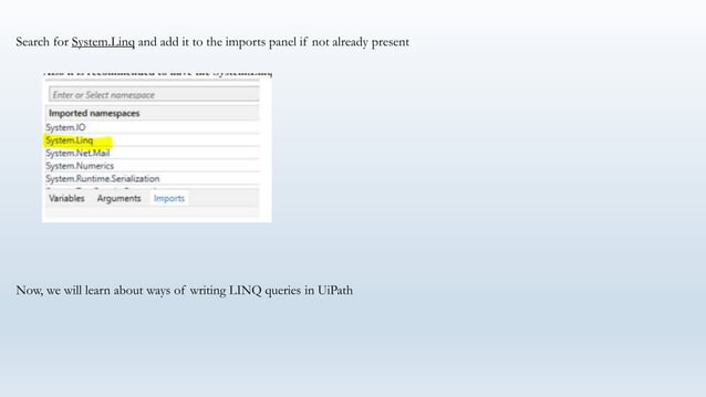 Introduction to LINQ in UiPath with examples.pptx | Databases | Computer Software and Applications
