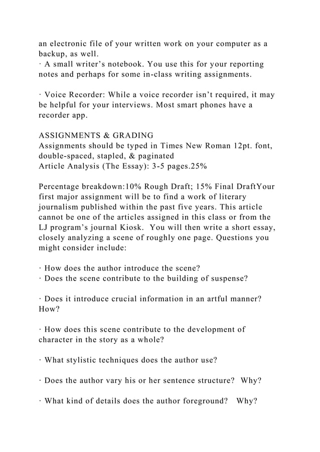 Introduction to Literary Journalism Course Syllabus Fall 201.docx