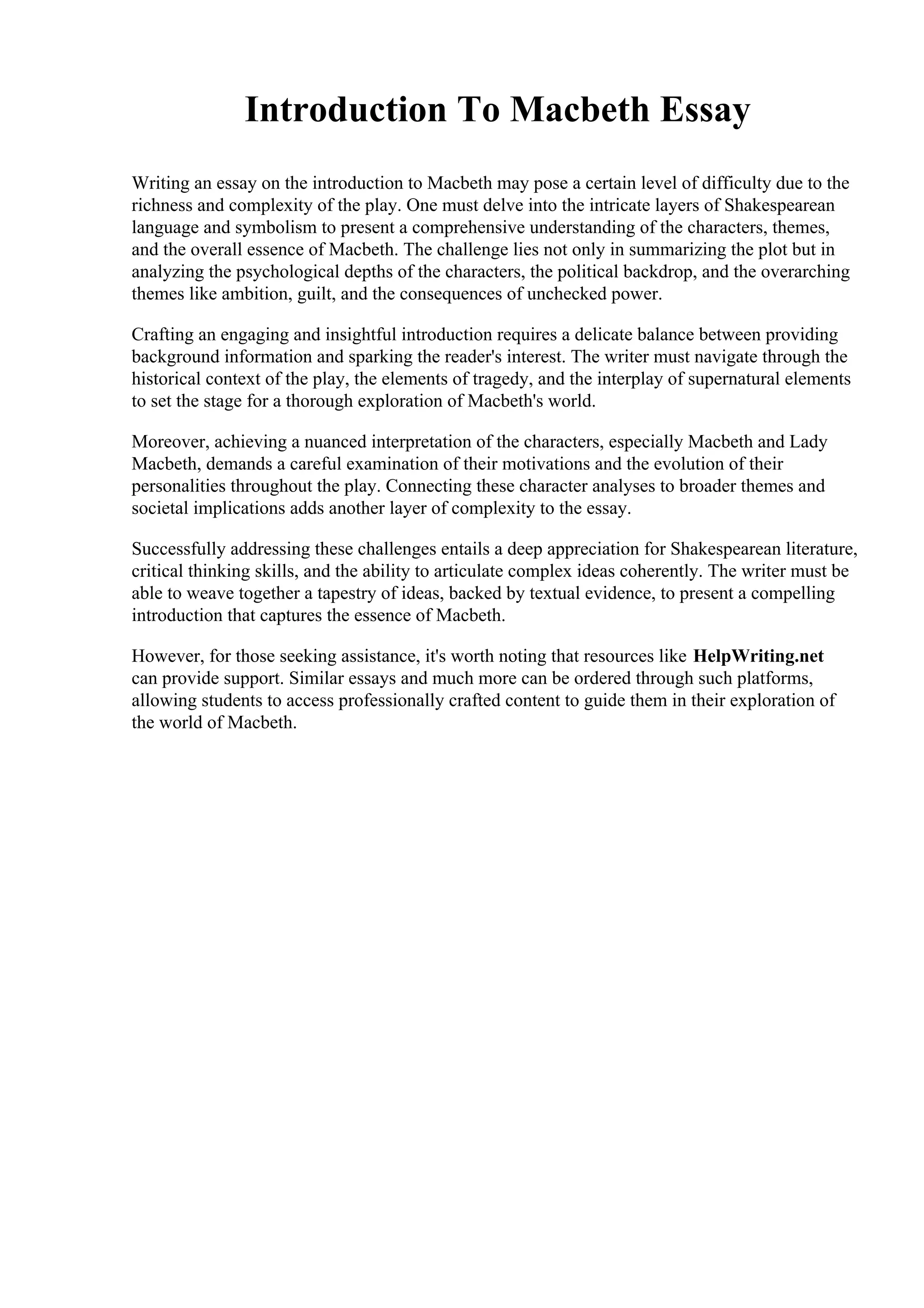 Introduction To Macbeth Essay.pdf | Books and Literature