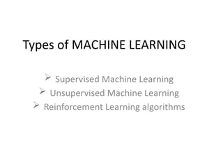 INTRODUCTION TO MACHINE LEARNING ALGORITHMpptx | PPTX