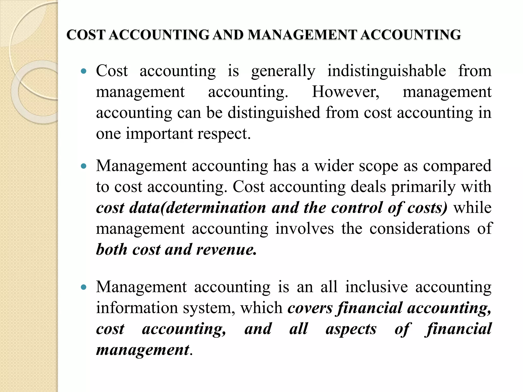 Introduction to management accounting, cost concepts and classification ...
