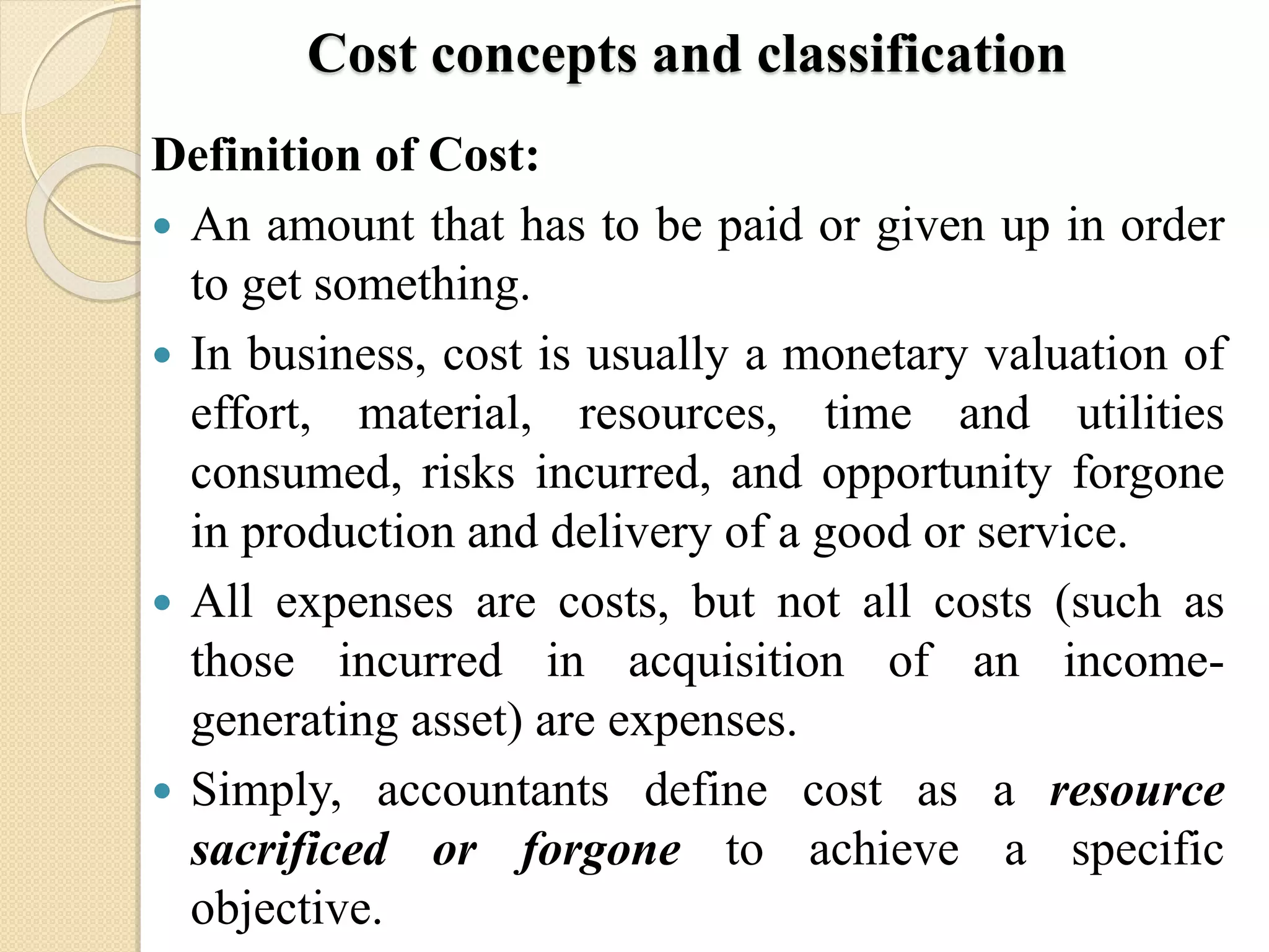 Introduction to management accounting, cost concepts and classification | PPT