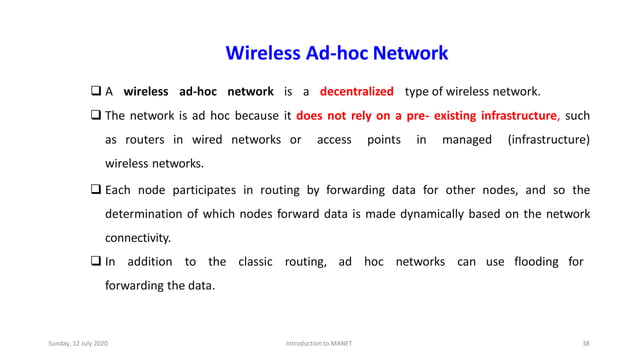 Introduction to MANET By Mr.Darwin Nesakumar A,M.E.,(P.hD) AP/ECE, R.M.K.Engineering College ...