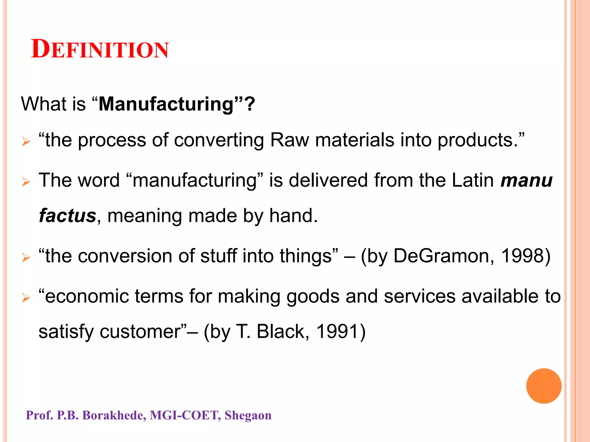 Introduction to manufacturing | PPSX