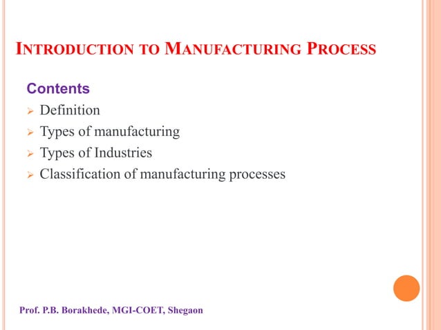 Introduction to manufacturing | PPSX | Economy | Business and Finance