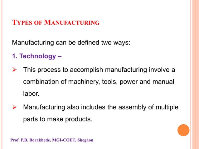 Introduction to manufacturing | PPSX | Economy | Business and Finance