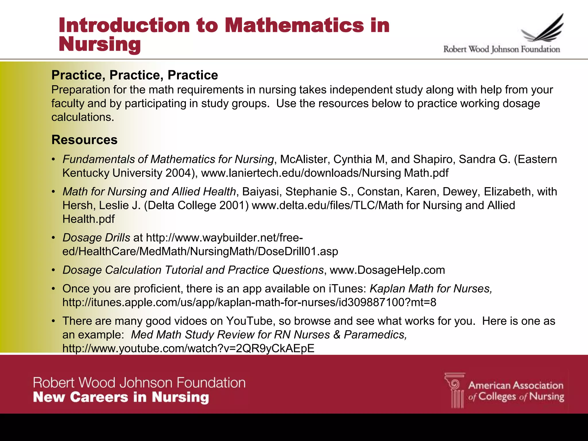 Introduction to mathematics in nursing 2012 | PPTX