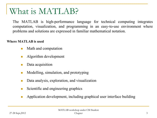 Two Days workshop on MATLAB | PPT