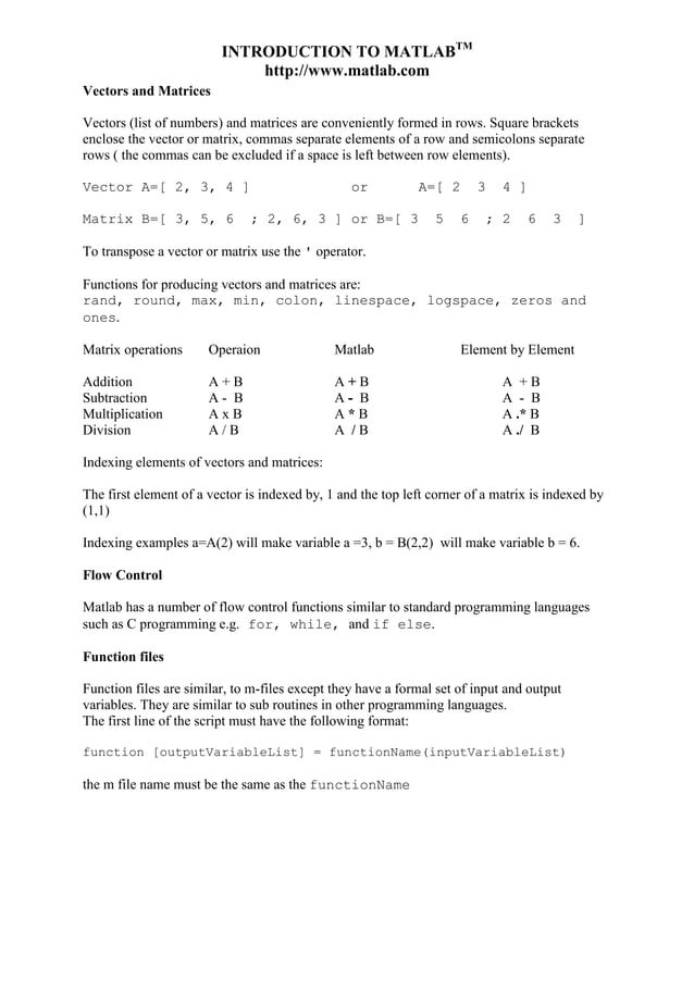 Introduction to matlab | PDF