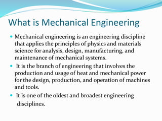 Introduction to mechanical engineering | PPTX