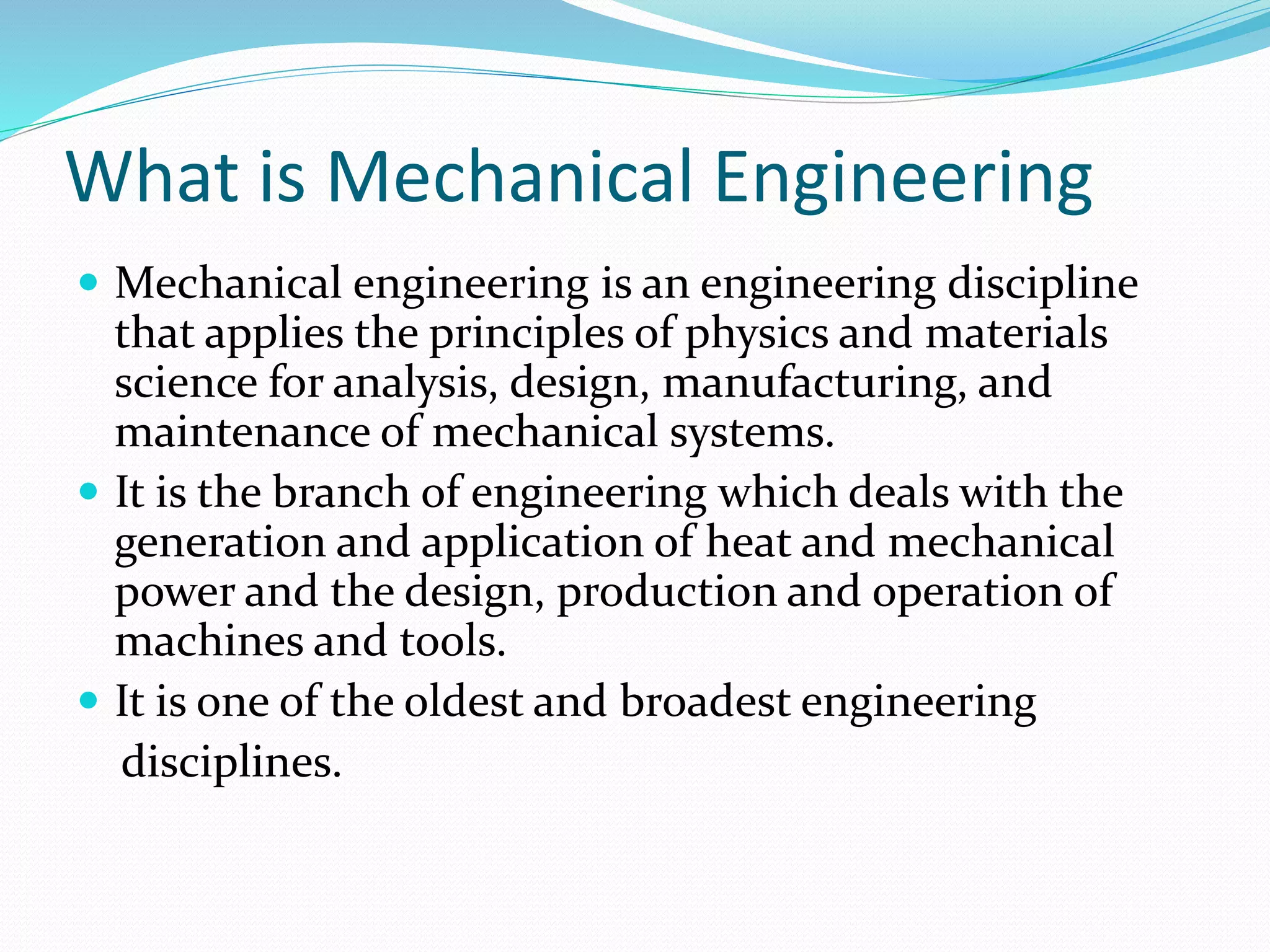 Introduction to mechanical engineering | PPTX