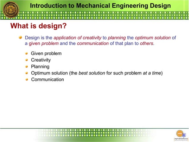 Introduction to Mechanical Engineering Design.ppt | Physics | Science