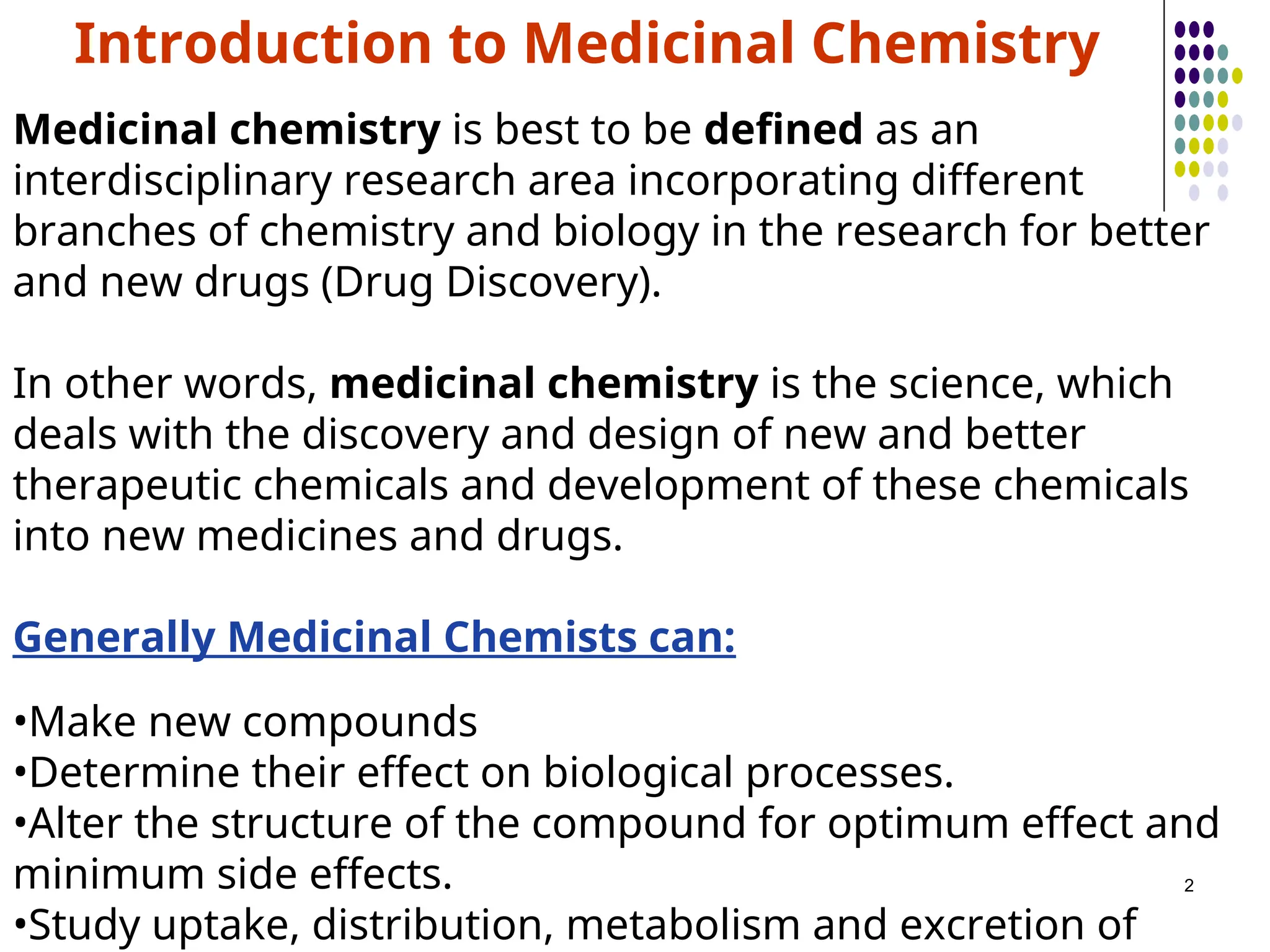 Introduction to Medicinal Chemistry and data therin | PPT