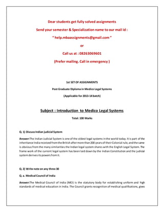 Introduction to medico legal systems | DOCX