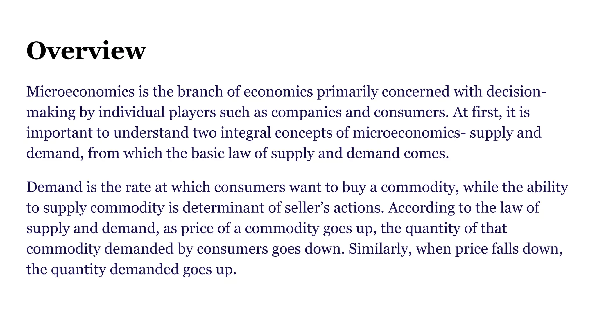 Introduction to Microeconomics- a General Overview of Supply and Demand ...