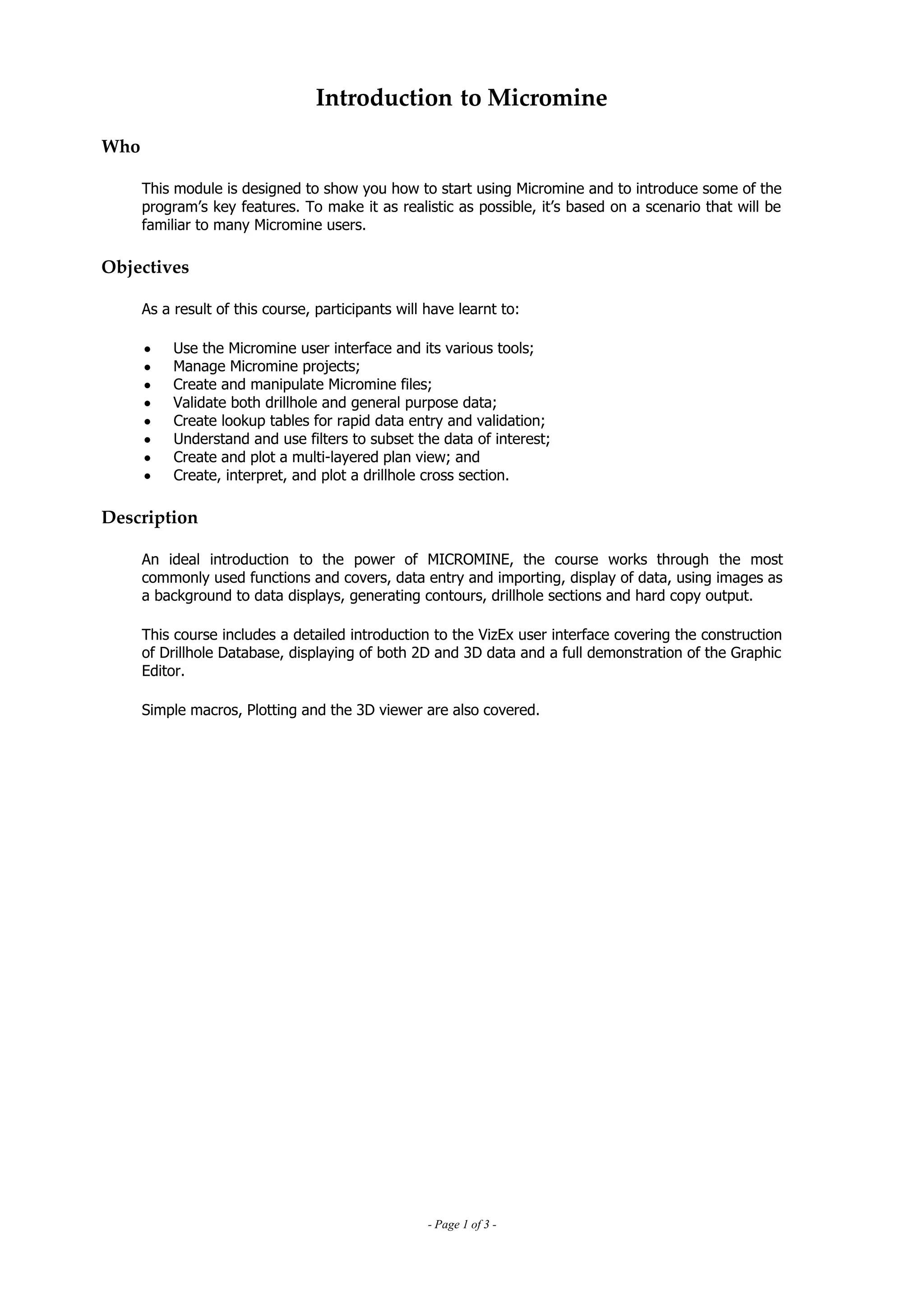 Introduction to micromine | PDF