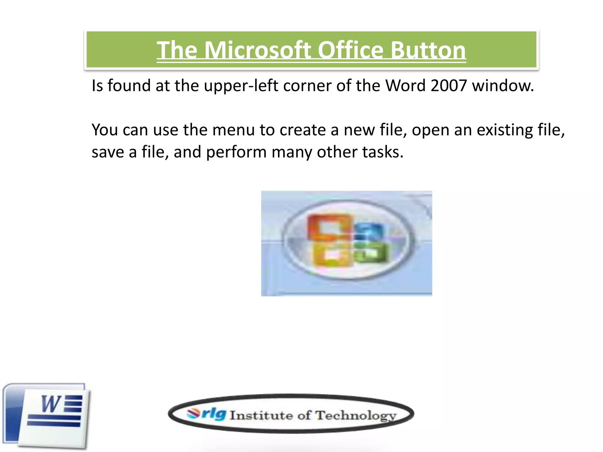 Introduction to microsoft word 2007 | PPTX | Desktop Publishing ...