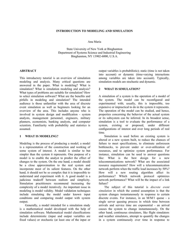Introduction To Modeling And Simulation Pdf