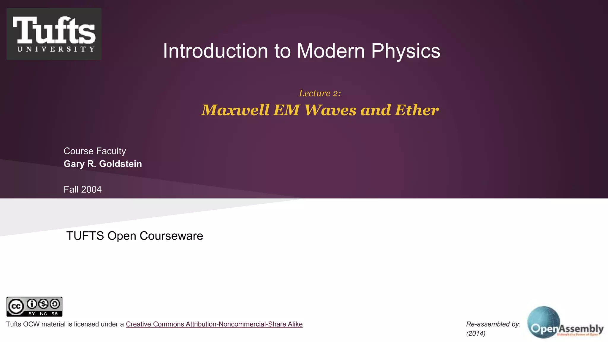 Introduction to modern physics. lecture 2 Lecture 2: Maxwell EM Waves and Ether | PPTX | Physics ...