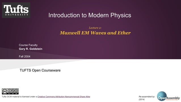 Introduction to modern physics. lecture 2 Lecture 2: Maxwell EM Waves and Ether | PPTX | Physics ...