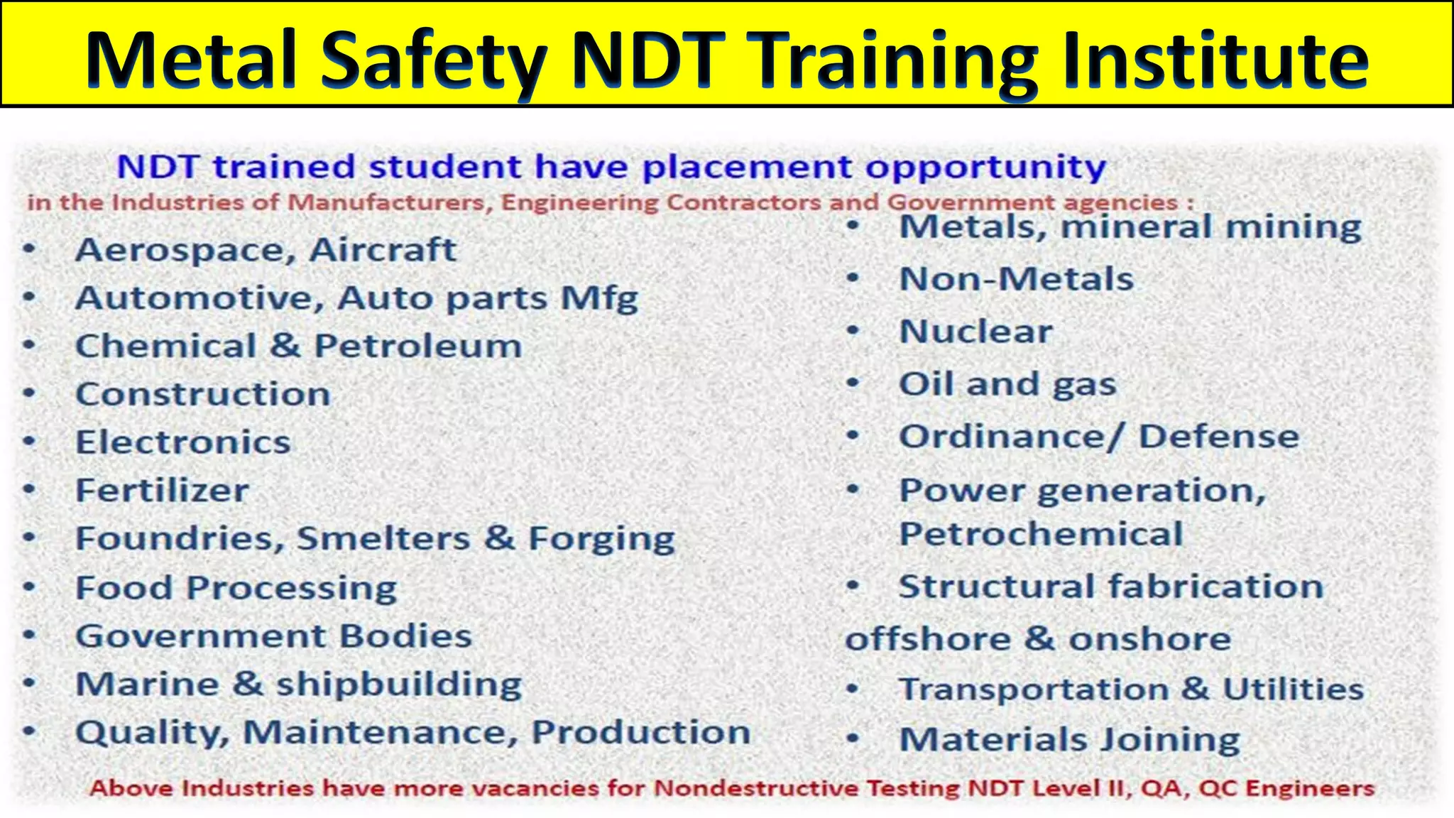 Introduction to Metal Safety NDT Training Institute | PDF
