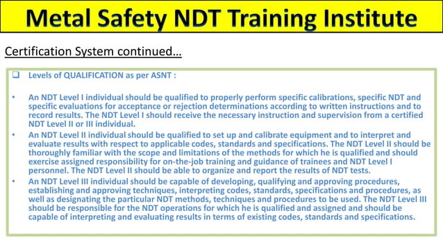 Introduction to Metal Safety NDT Training Institute | PPT