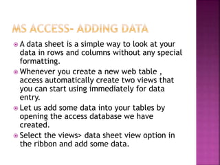 Introduction to ms access | PPTX