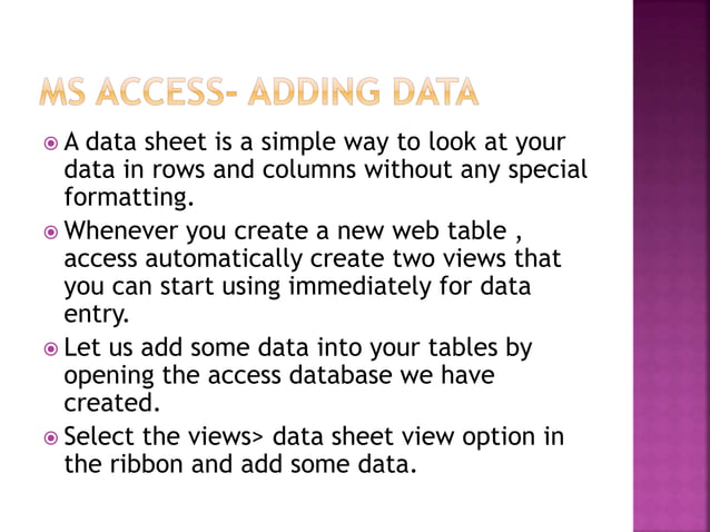 Introduction to ms access | PPTX | Databases | Computer Software and Applications