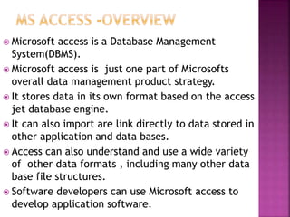 Introduction to ms access | PPTX
