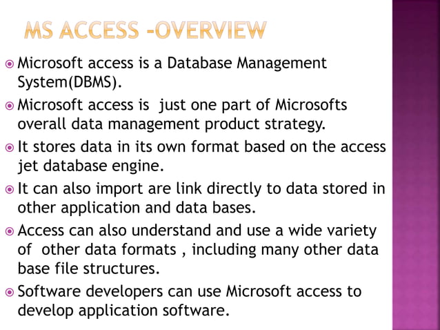 Introduction to ms access | PPTX | Databases | Computer Software and Applications