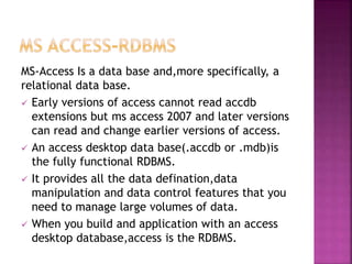 Introduction to ms access | PPTX