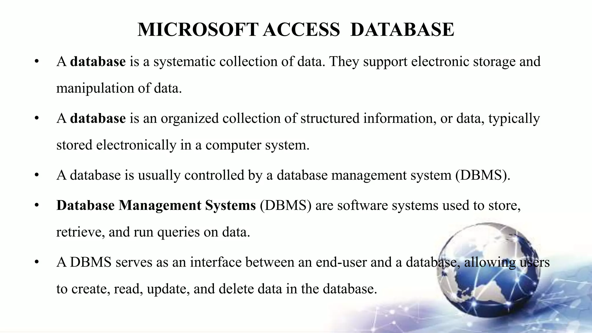 Introduction to ms access database | PPTX