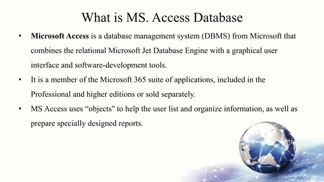 Introduction to ms access database | PPTX | Databases | Computer Software and Applications