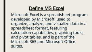 Introduction to MS Excel is an application software from MS Office Package | PPTX