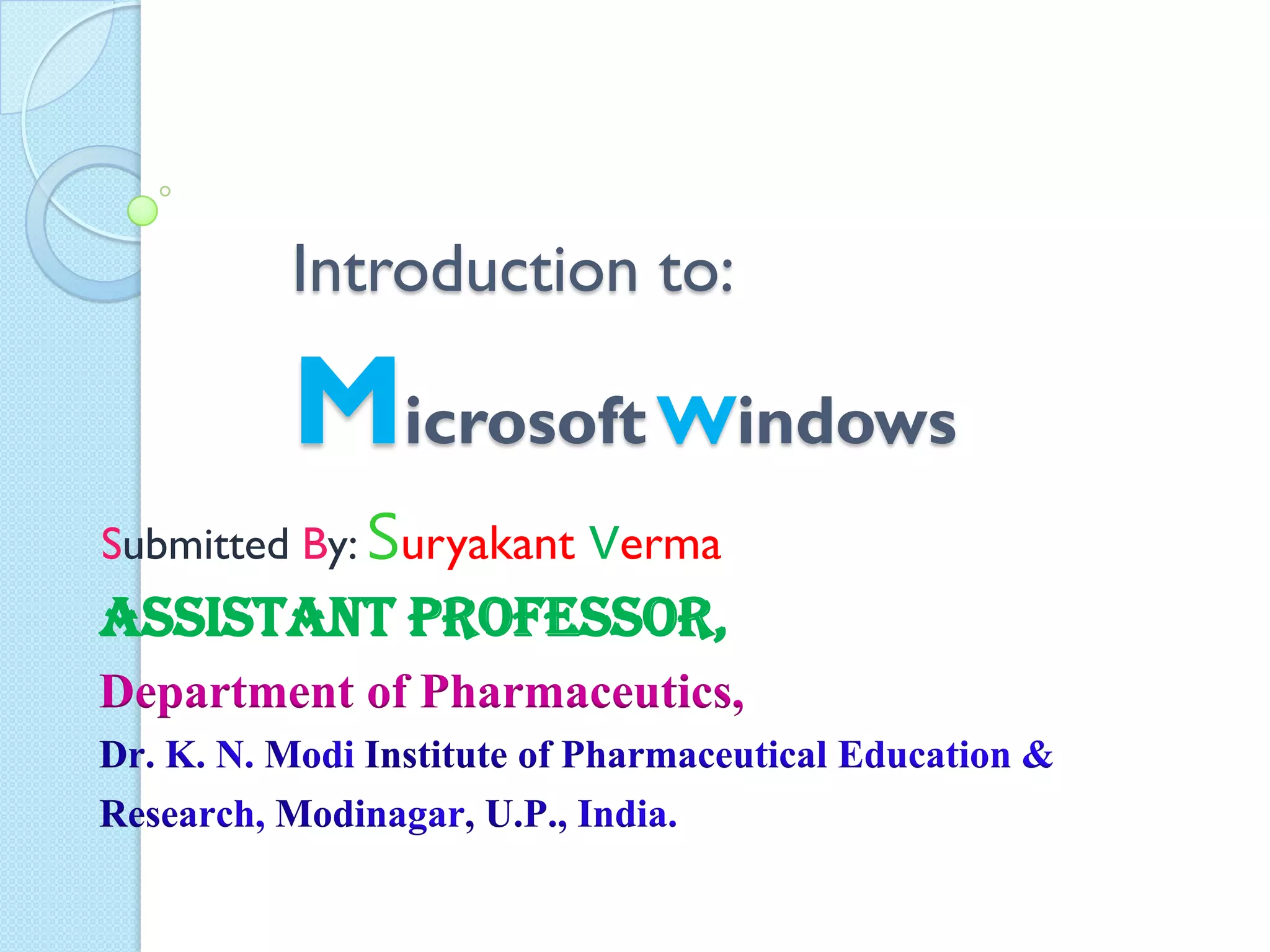 Introduction To Ms Windows Pdf Operating Systems Computer