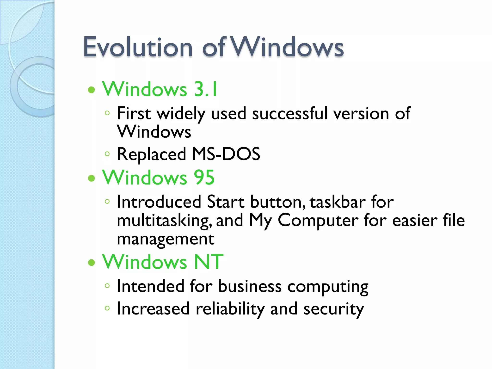 Introduction To Ms Windows Pdf Operating Systems Computer