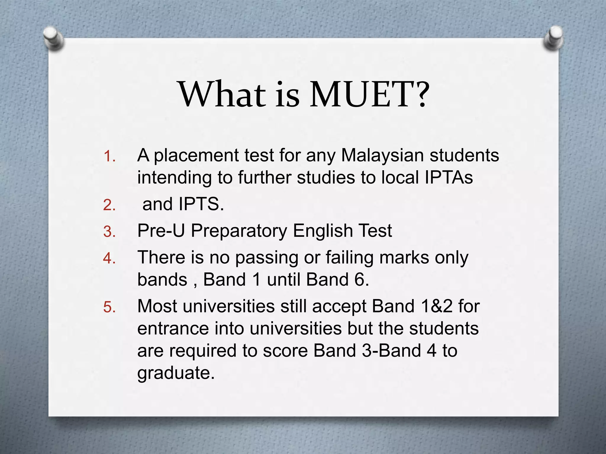 INTRODUCTION TO MUET FOR LOWER 6 ORIENTATION WEEK | PPTX