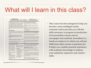 Introduction to Multimedia Journalism Class Directives | PPT